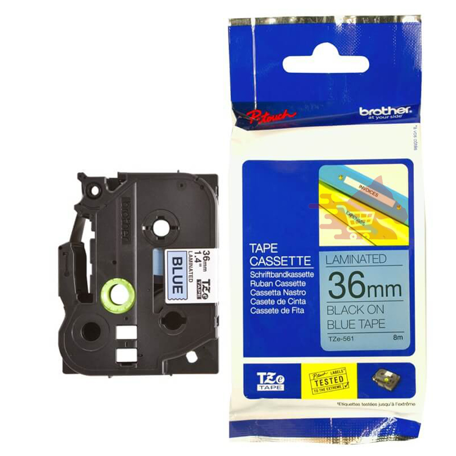 Nhãn in Brother TZE-561, Khổ 36mm, chữ đen nền xanh dương