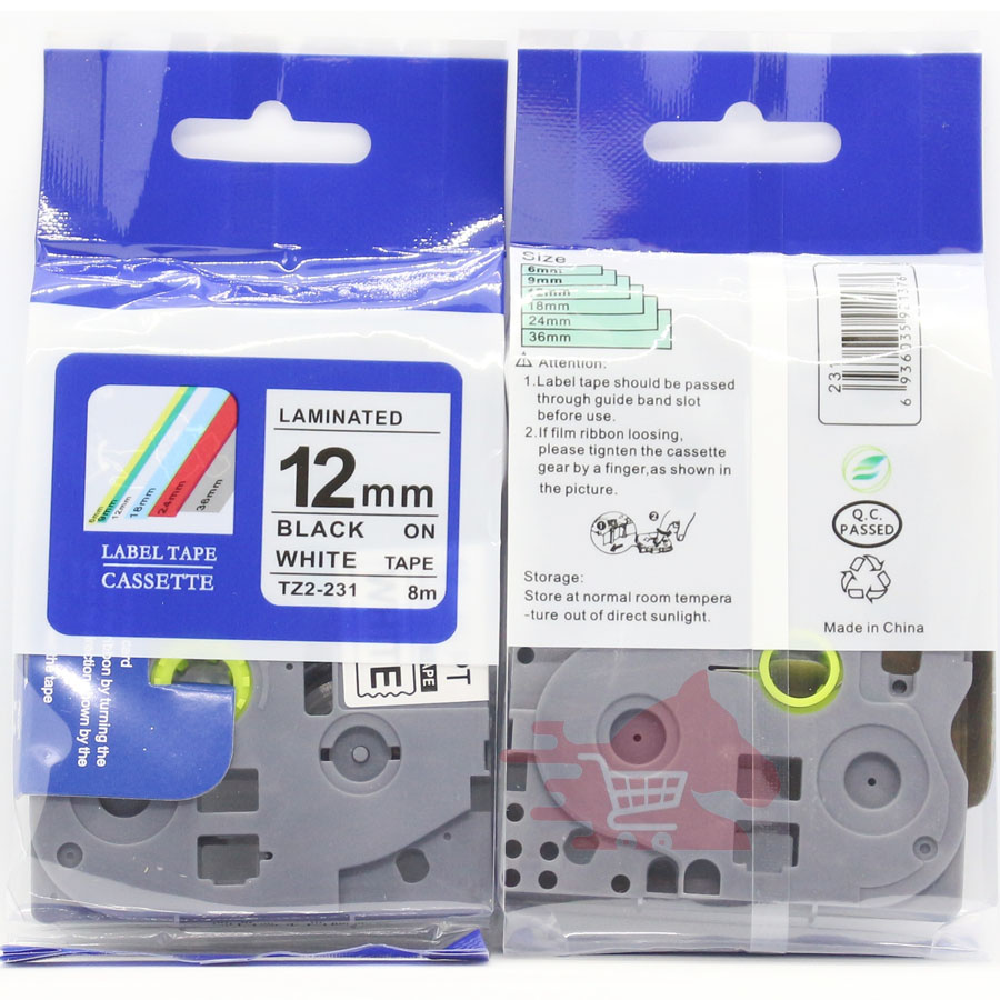 Nhãn in TZ2-231, Khổ rộng 12mm, chữ đen nền trắng. - GKTECH