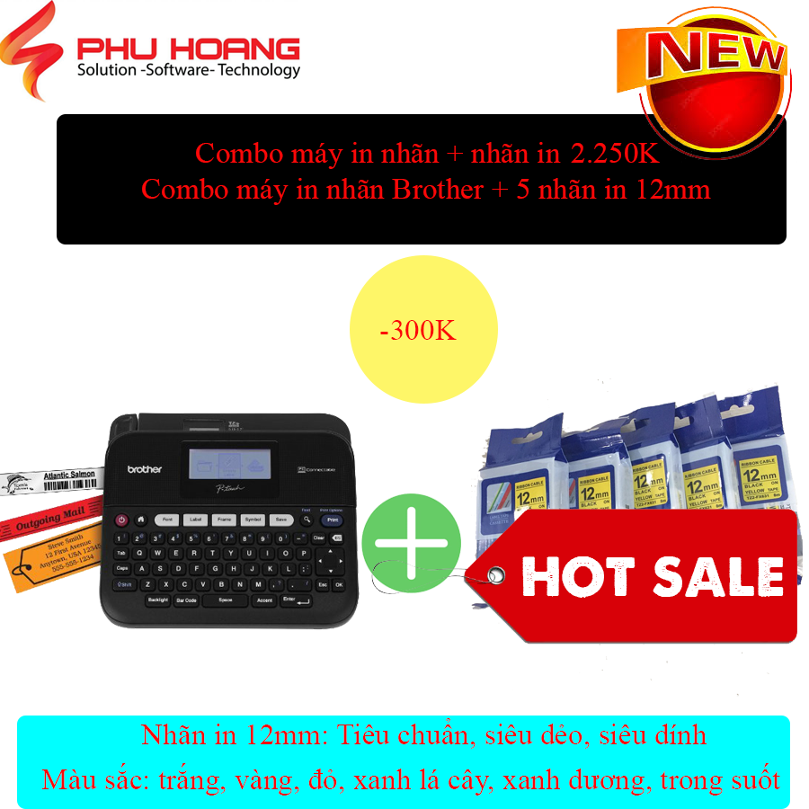 Brother PT-D450 & 5 nhãn 12mm giá cả hợp lý, siêu tiết kiệm chi phí
